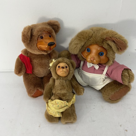 Raikes | Toys | Vtg Lot Robert Raikes Wooden Faced Teddy Bear Plush Dolls Cute | Poshmark